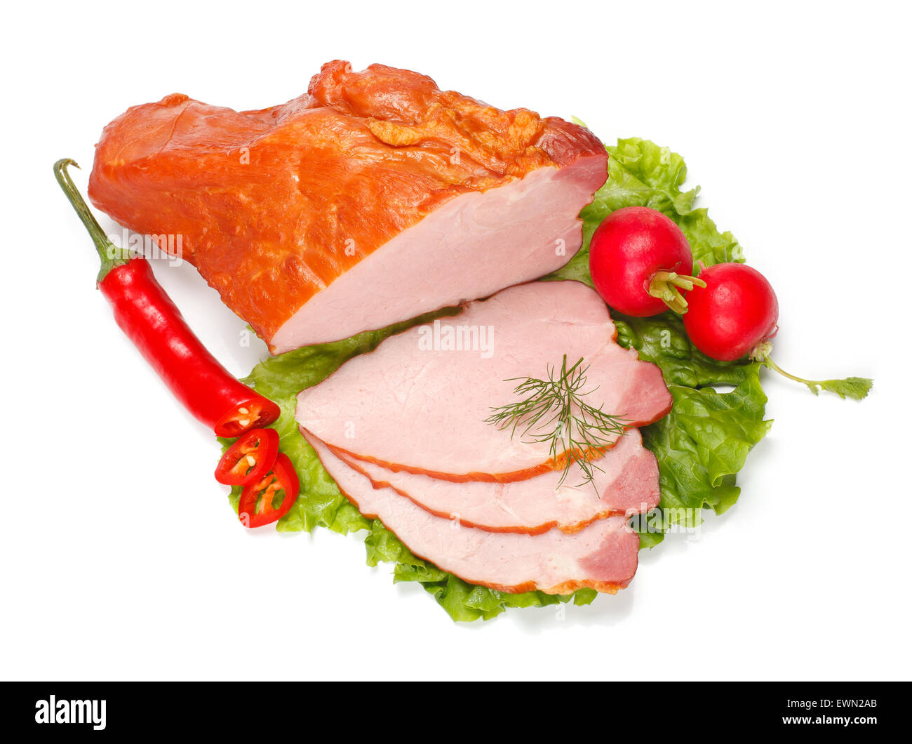 Boiled ham and slices, surrounded by various vegetables Stock Photo - Alamy