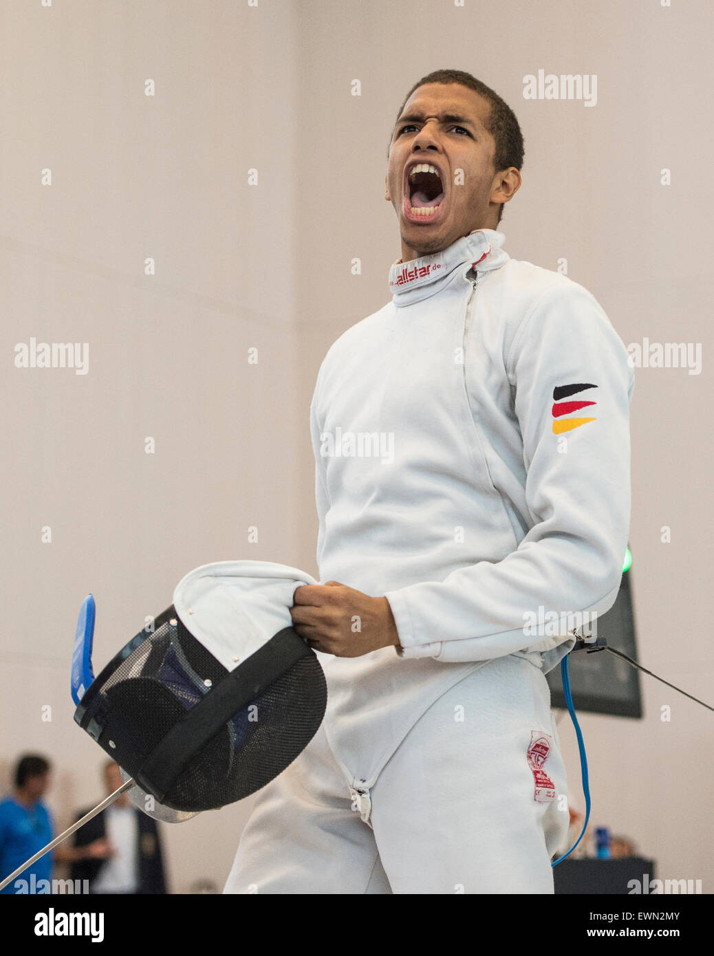 Berlin, Germany. 29th June, 2015. Marvin Faly Dogue of Germany cheers ...