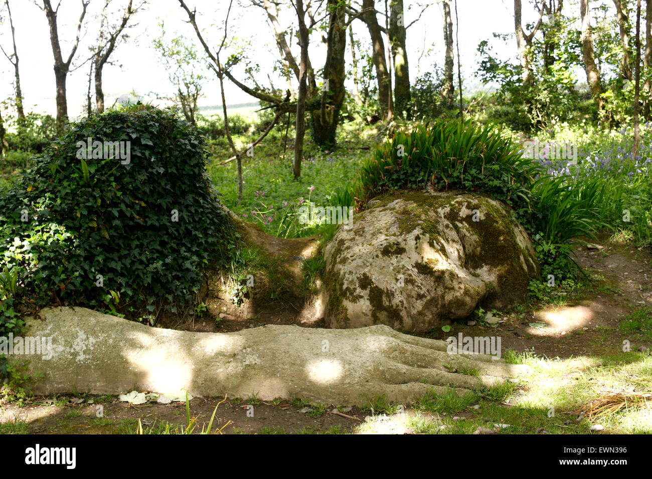 . LOST GARDENS OF HELIGAN CORNWALL UK. THE MUD MAID SCULPTURE Stock ...