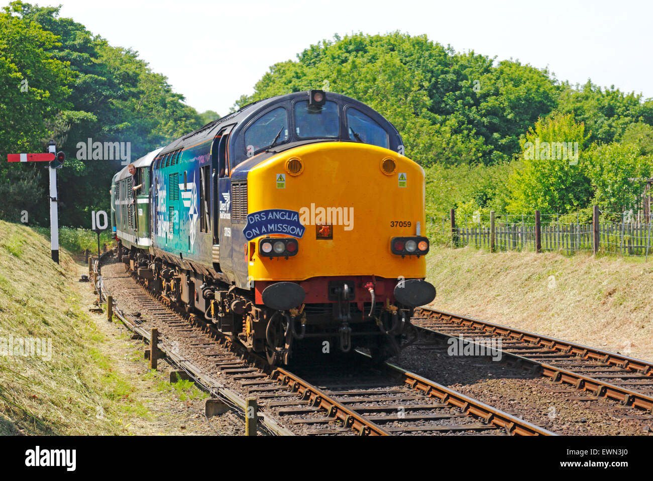 A visiting diesel locomotive DRS Class 37 on the North Norfolk Railway ...