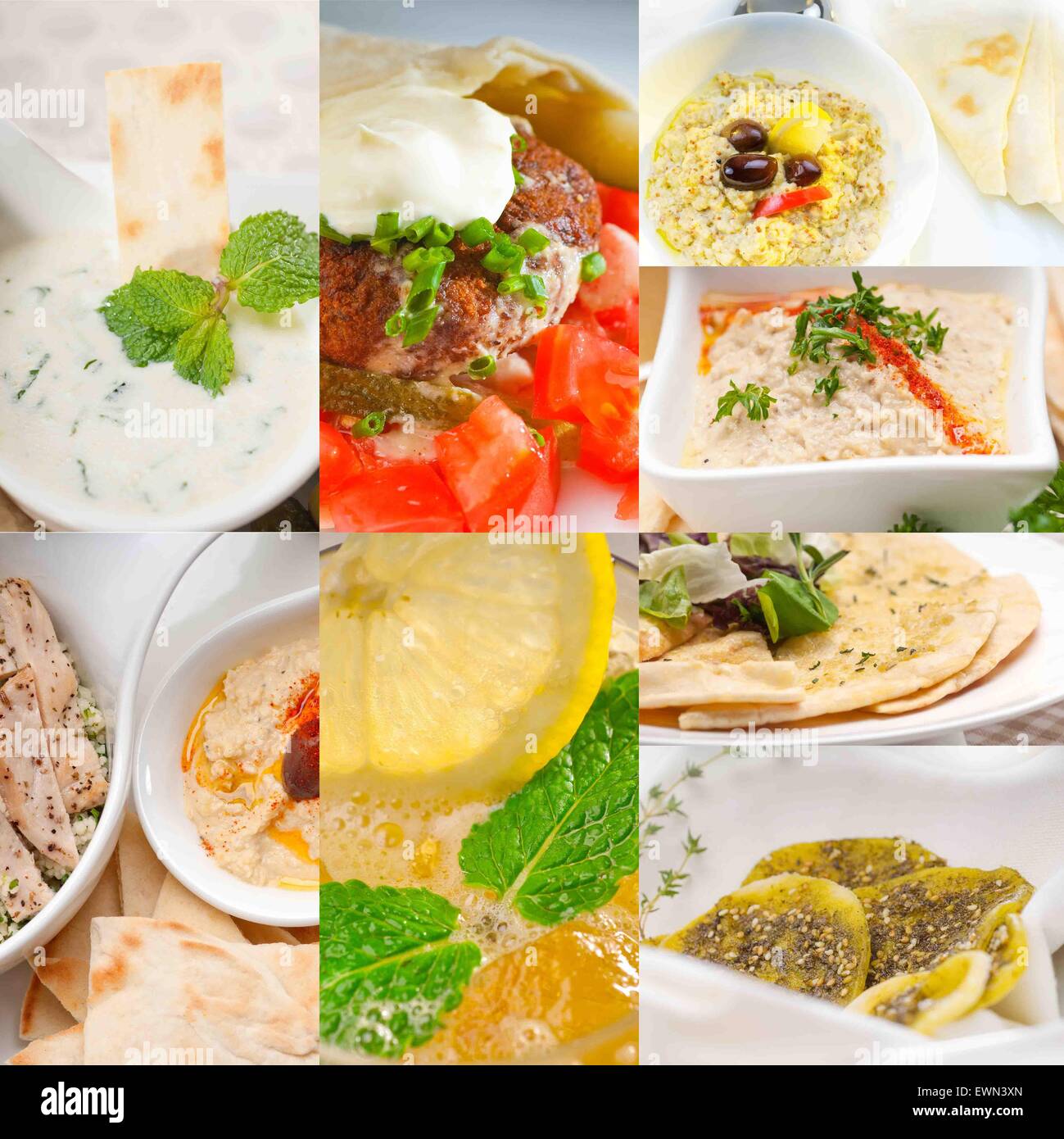 Arab middle eastern food collage collection on white frame Stock Photo ...