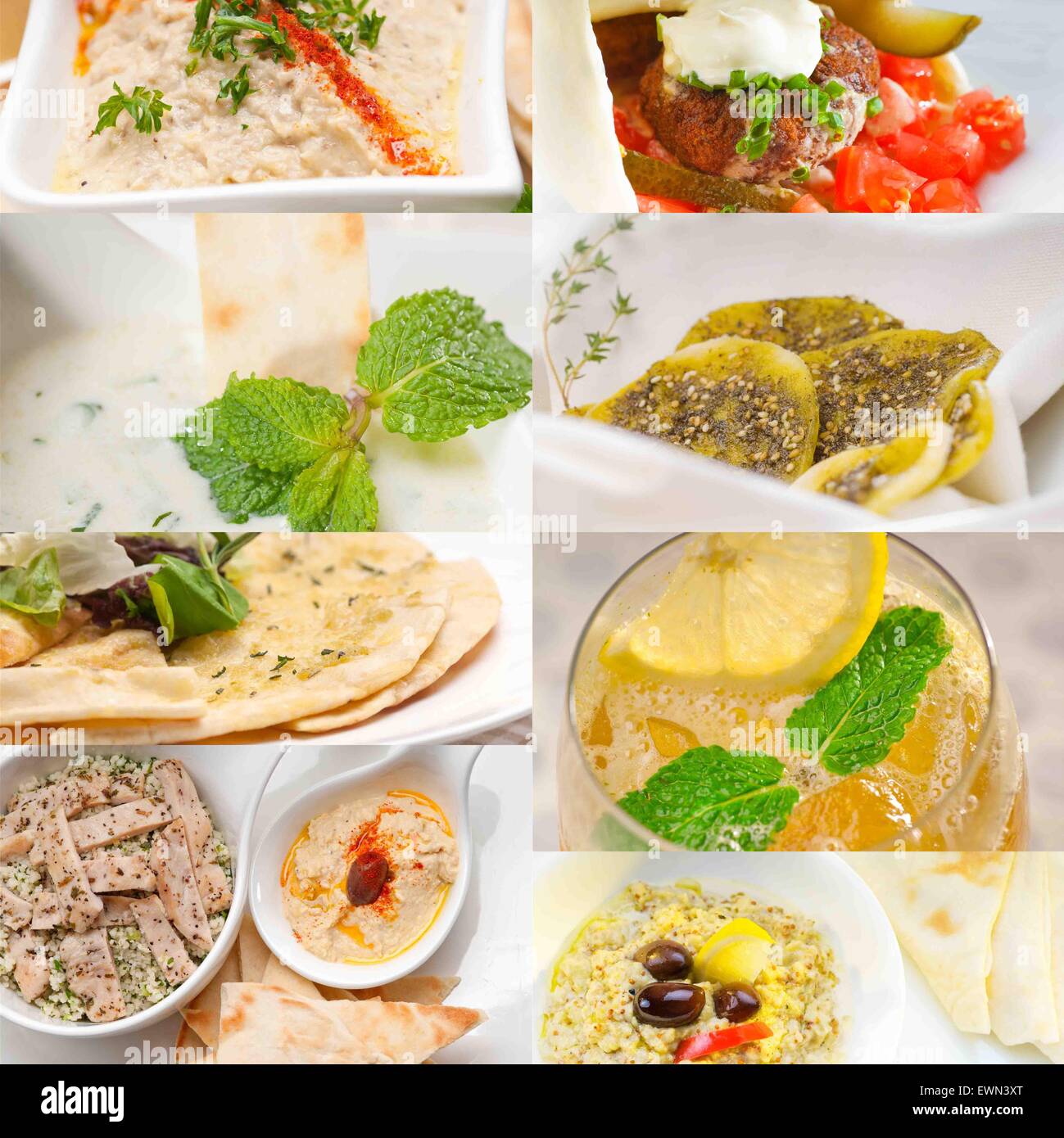 Arab middle eastern food collage collection on white frame Stock Photo ...