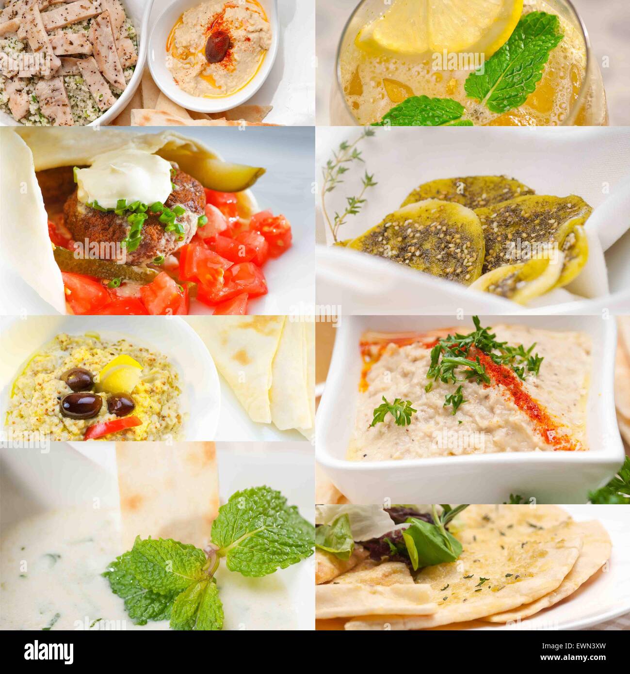 Arab middle eastern food collage collection on white frame Stock Photo ...