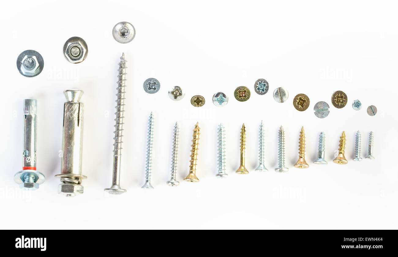 set of screws over white background Stock Photo - Alamy