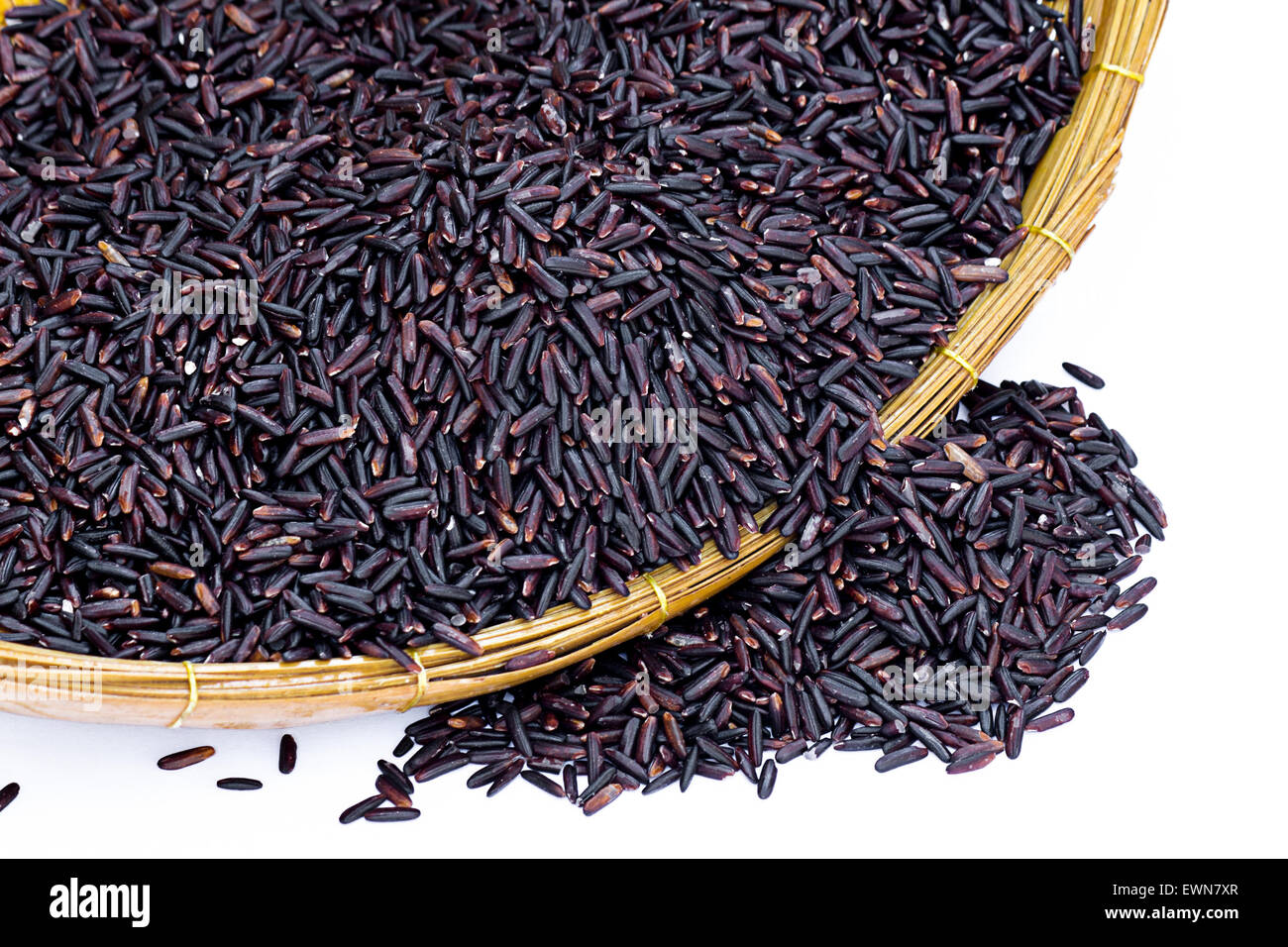 Black Jasmine Rice (Rice Berry) in bamboo basket isolated white Stock ...