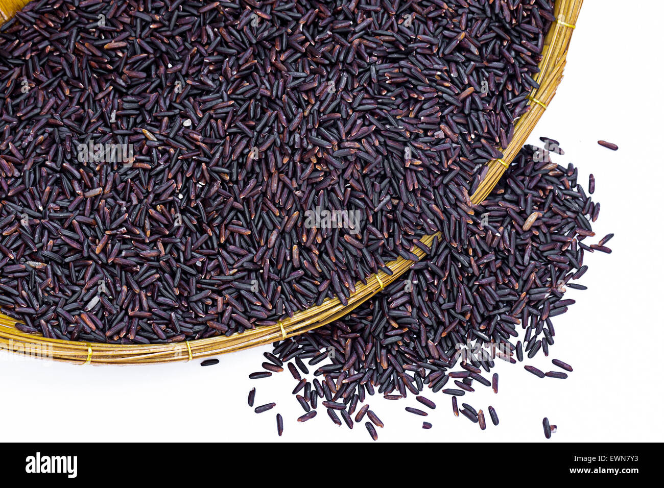 Black Jasmine Rice (Rice Berry) in bamboo basket isolated white Stock ...