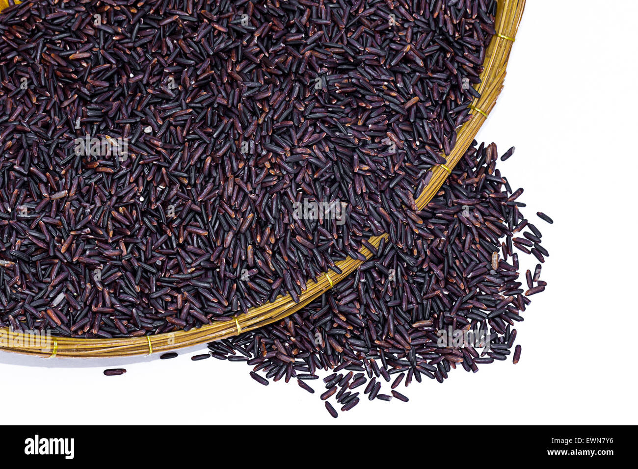 Black Jasmine Rice (Rice Berry) in bamboo basket isolated white Stock ...