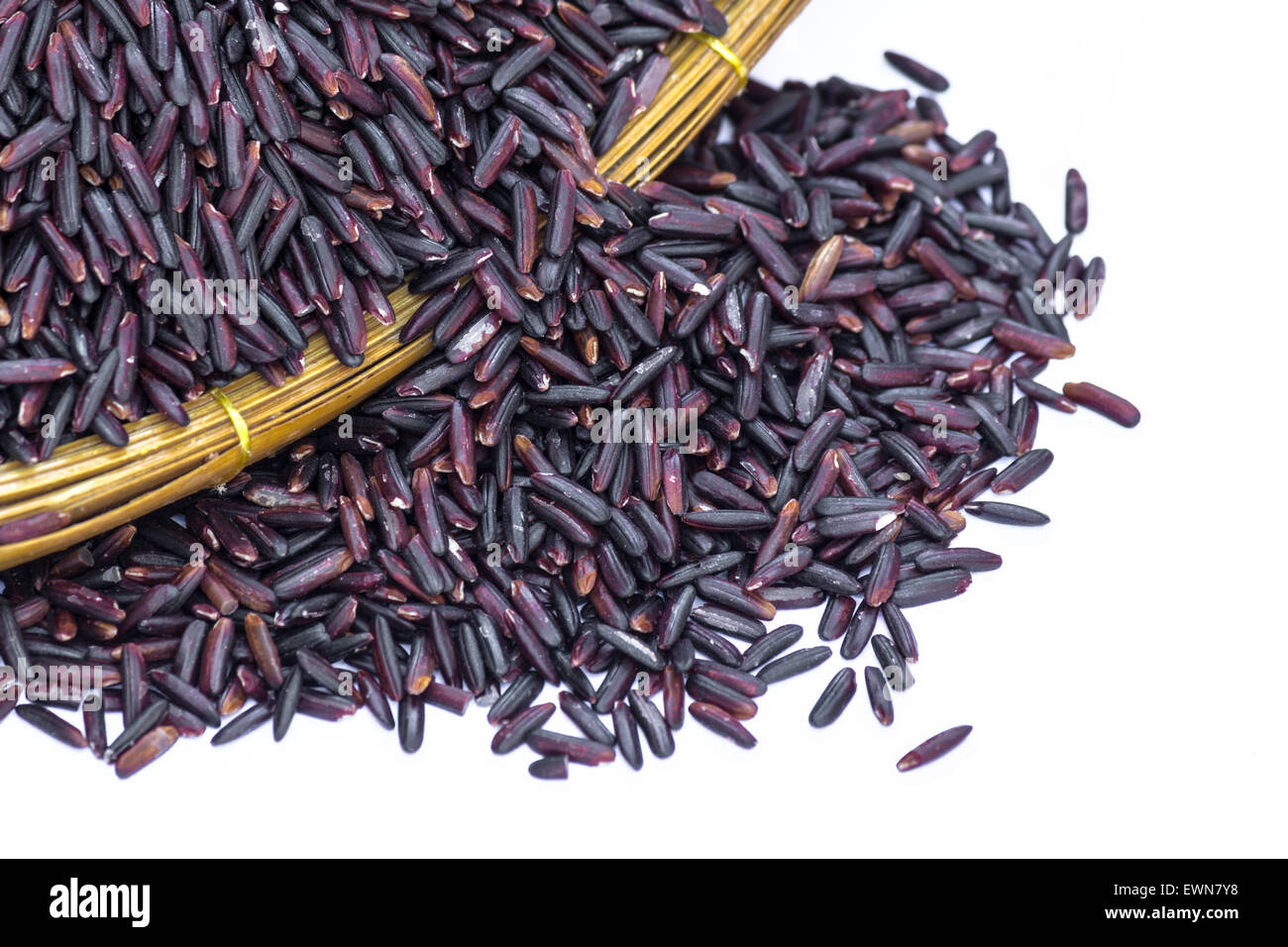 Black Jasmine Rice (Rice Berry) in bamboo basket isolated white Stock ...