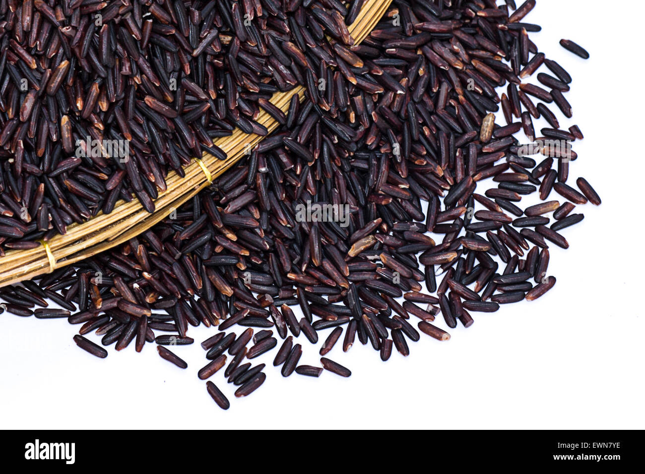 Black Jasmine Rice (Rice Berry) in bamboo basket isolated white Stock ...