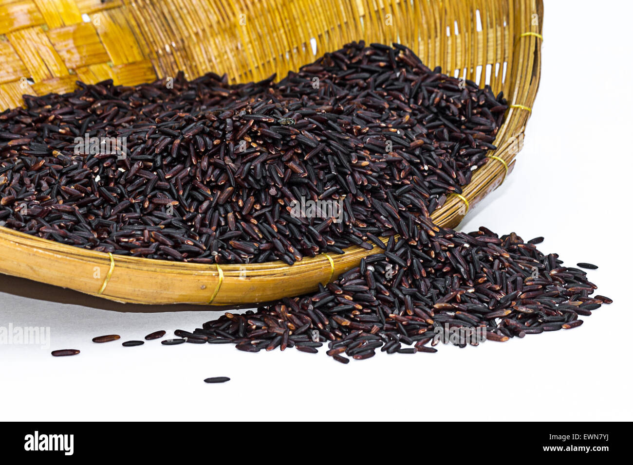 Black Jasmine Rice (Rice Berry) in bamboo basket isolated white Stock ...