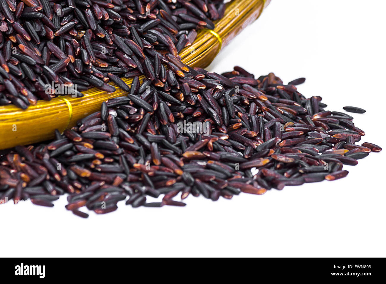Black Jasmine Rice (Rice Berry) in bamboo basket isolated white Stock ...