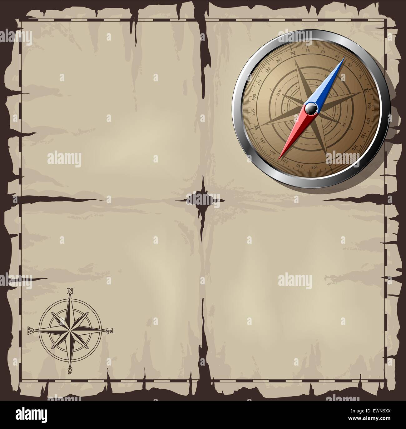 Steel detailed compass over old map. Vector EPS10 Stock Vector Image ...