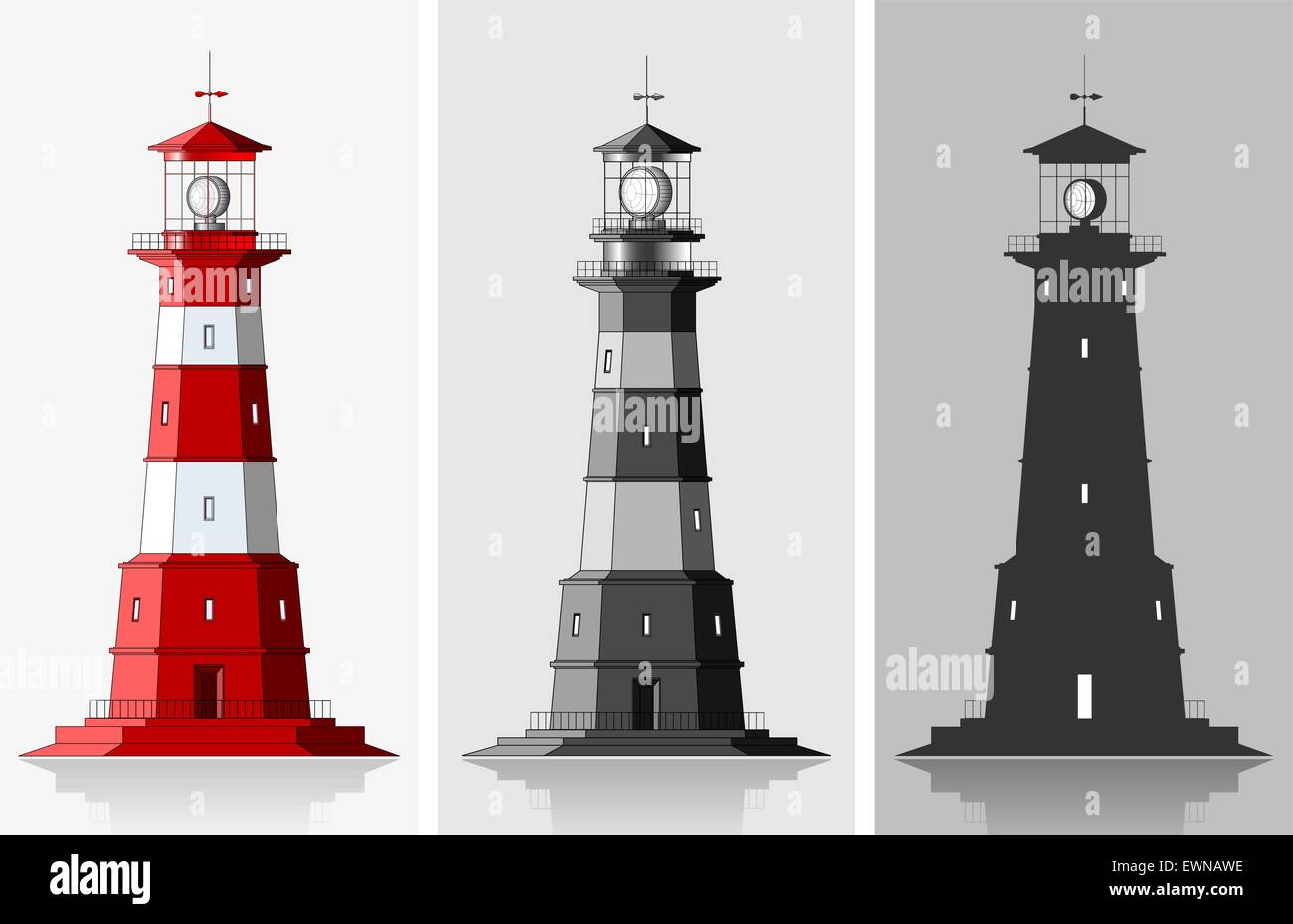 Lighthouses. Set of of large lighthouses over grey background Stock ...