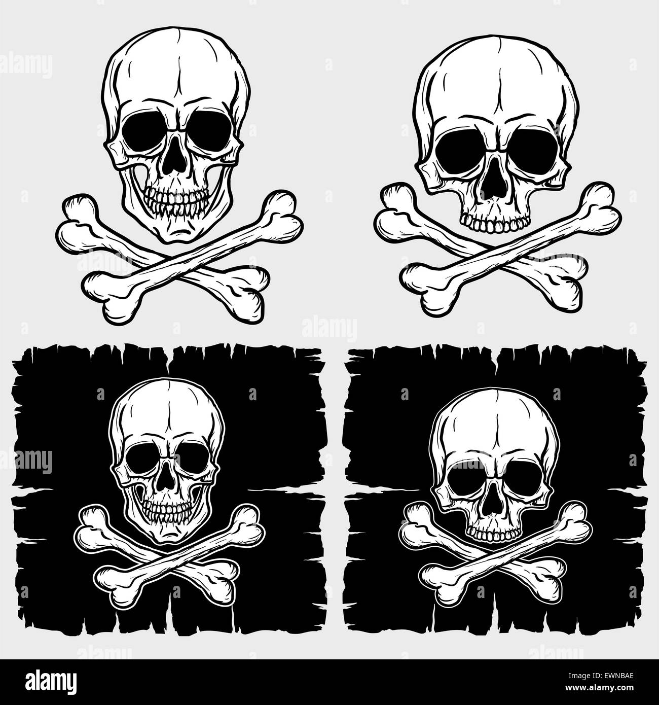 Set of Skull and Crossbones isolated over grey background. Freehand ... Set of Skull and Crossbones isolated over grey background. Freehand ...