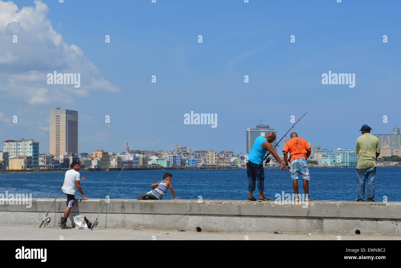 Havana, Cuba: Fishing on the Malecón Stock Photo - Alamy
