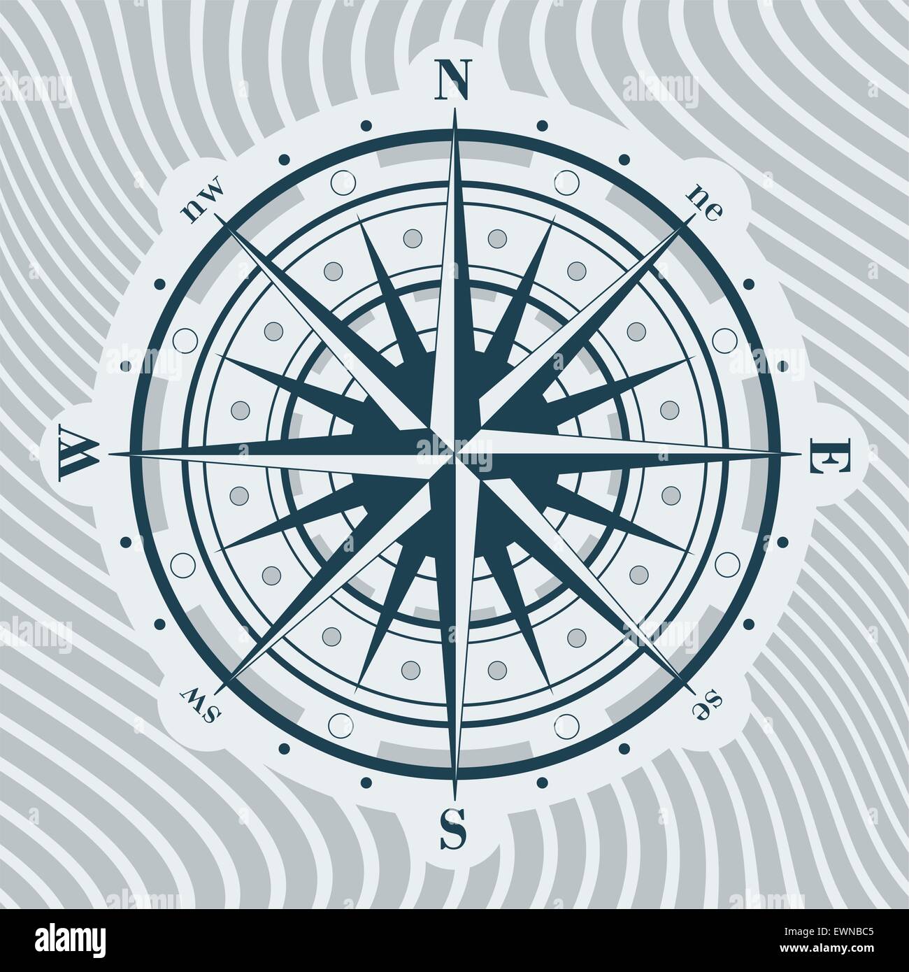 Compass rose over background with waves. Vector illustration Stock ...