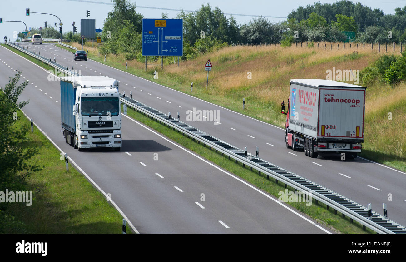 Trucks drive on the federal road 112 in Frankfurt (Oder), Germany, 29 ...