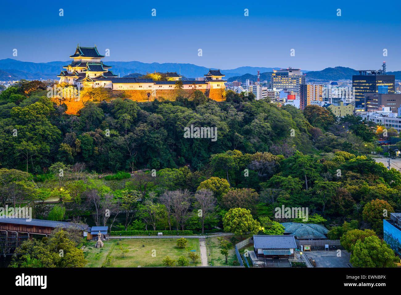 Wakayama, Japan Castle and downtown cityscape Stock Photo - Alamy