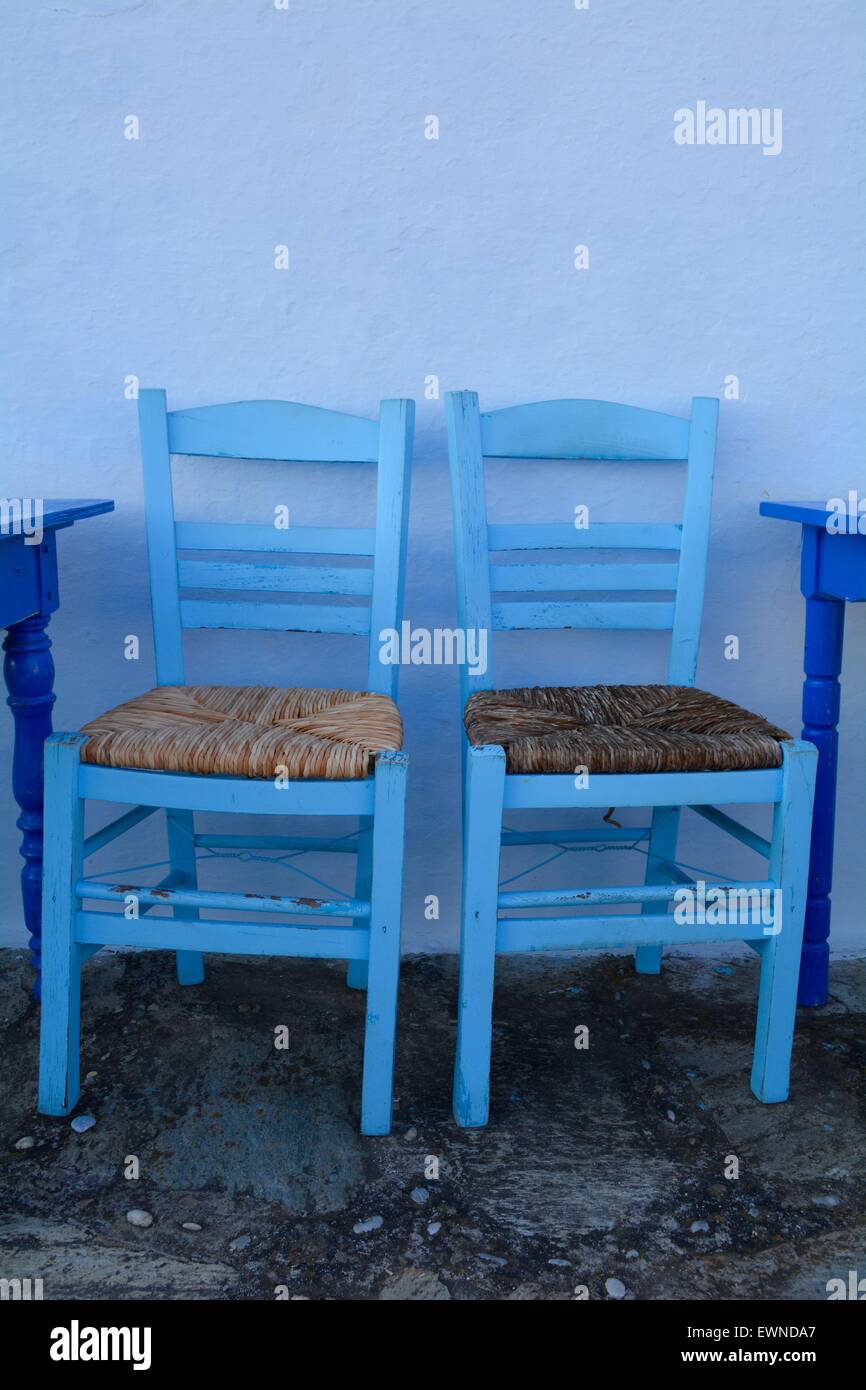Greek style blue table chairs hi-res stock photography and images - Alamy