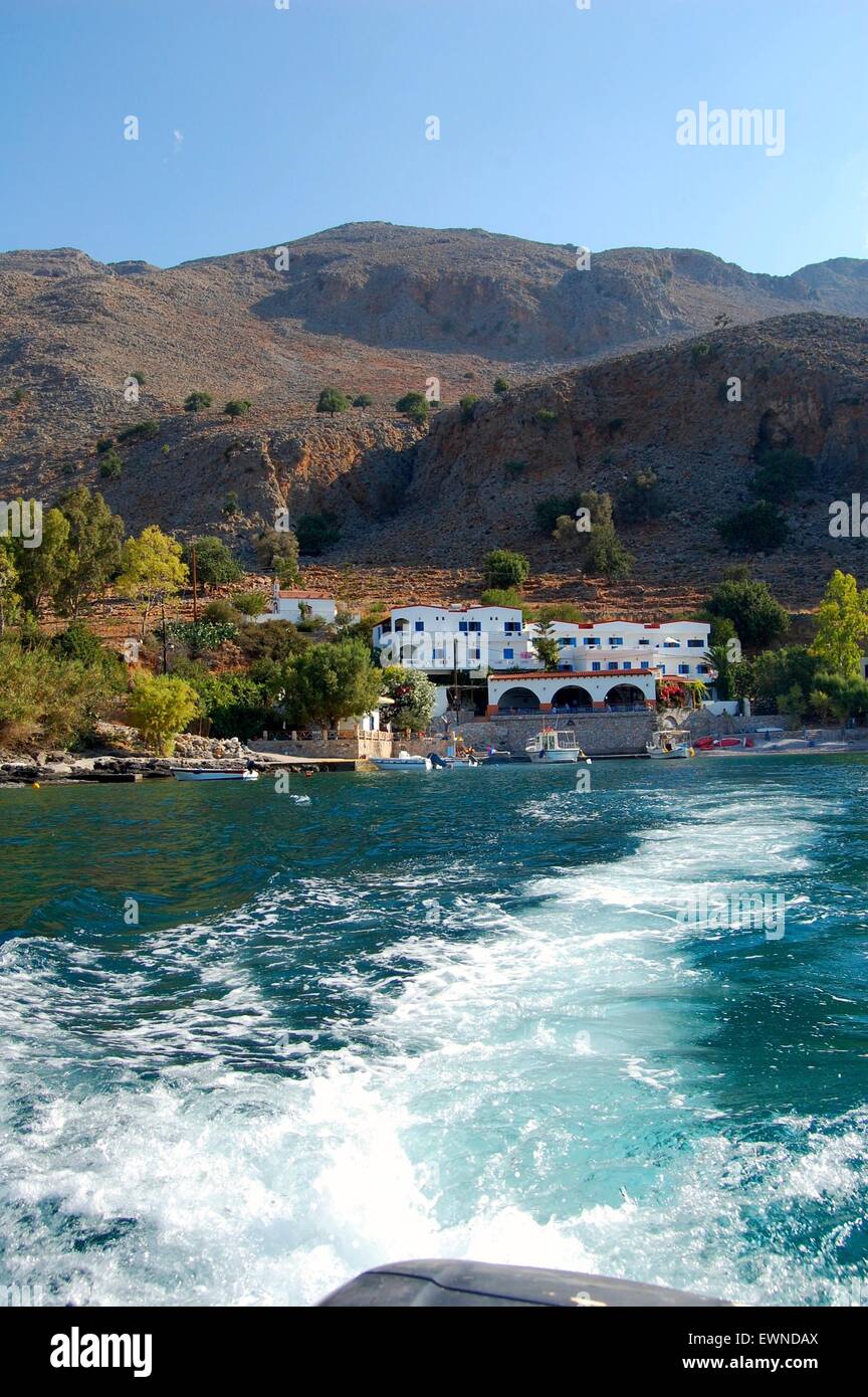 The Old Phoenix hotel in Crete, Greece with the mountains behind Stock ...