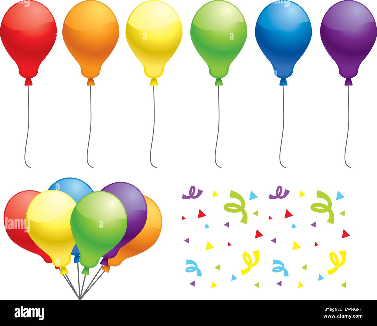 A variety of different colored balloons and confetti Stock Vector Image ...