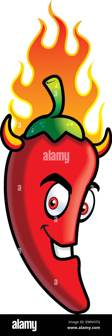 A cartoon chili pepper with devil horns and flames Stock Vector Image ...