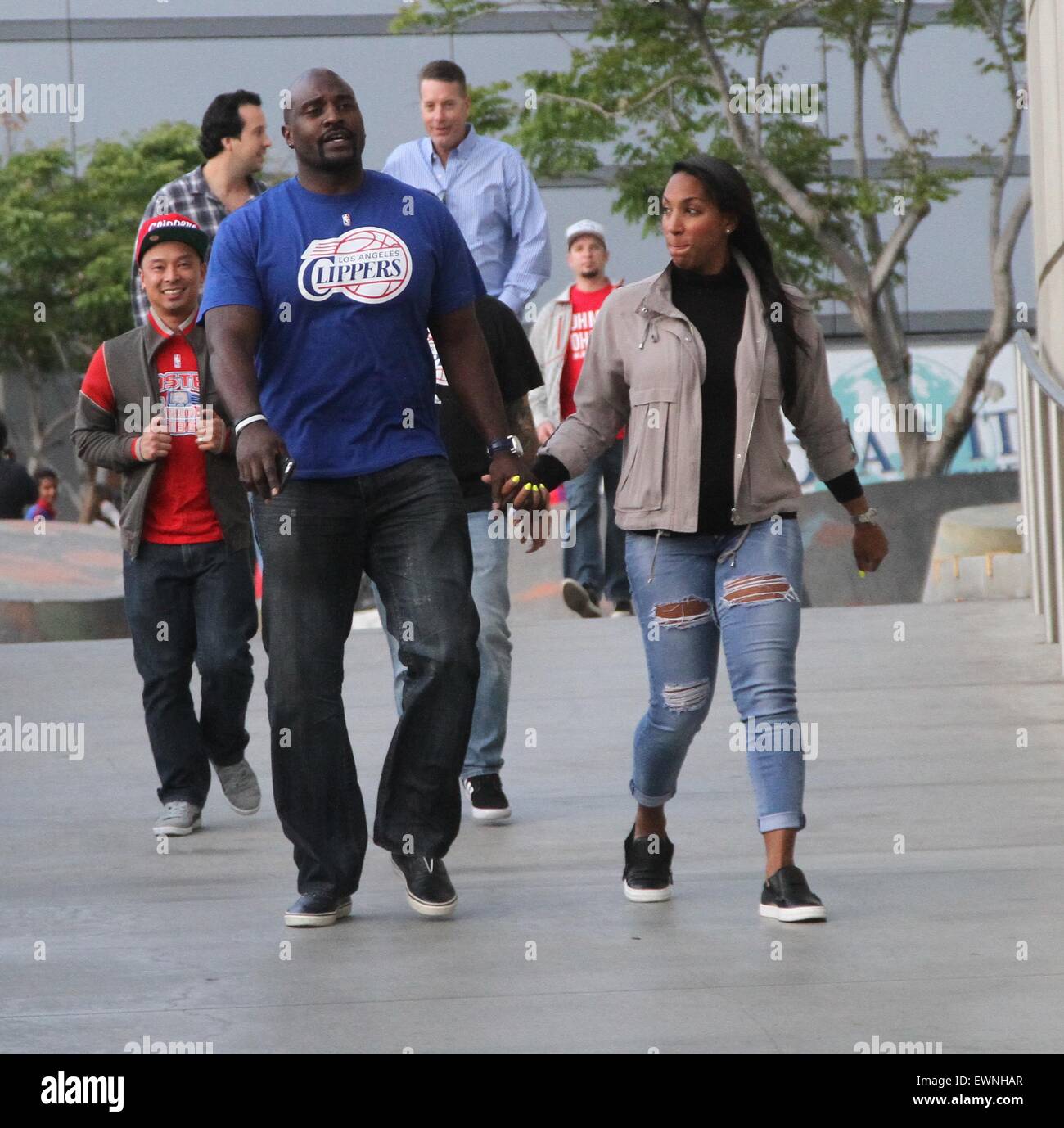 Celebrities arriving at the Staples Center for the Los Angeles Clippers v San Antonio Spurs NBA ...