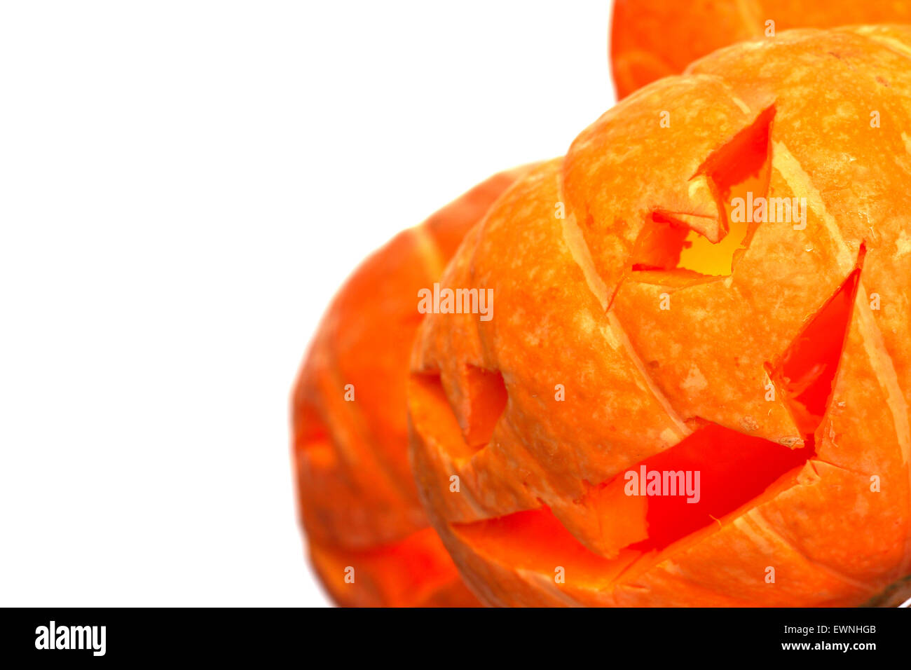Glowing Halloween Pumpkins isolated on white background Stock Photo - Alamy