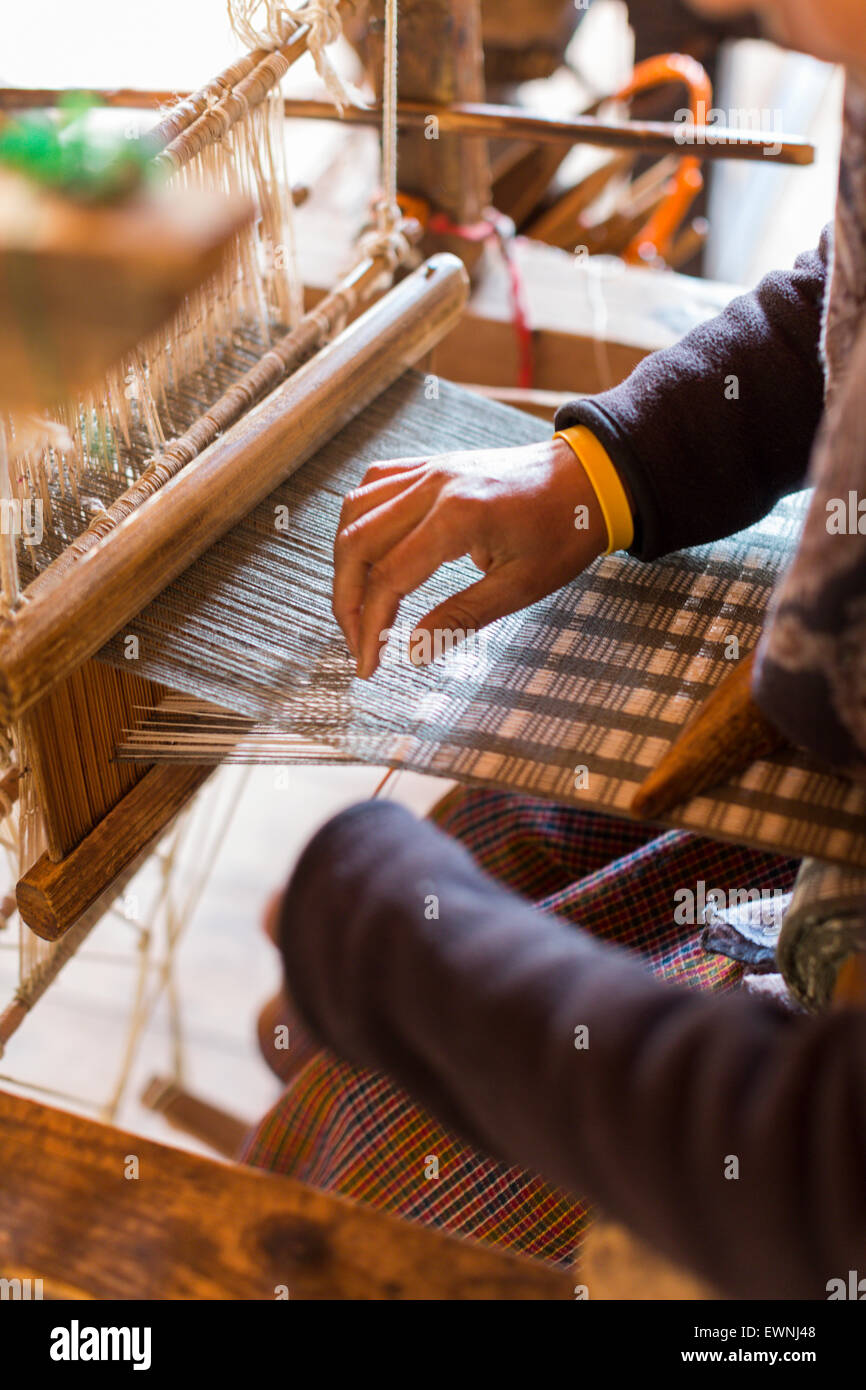Hand weaving, Dorjibi weaving center, Jakar, Bumthang, Bhutan Stock ...