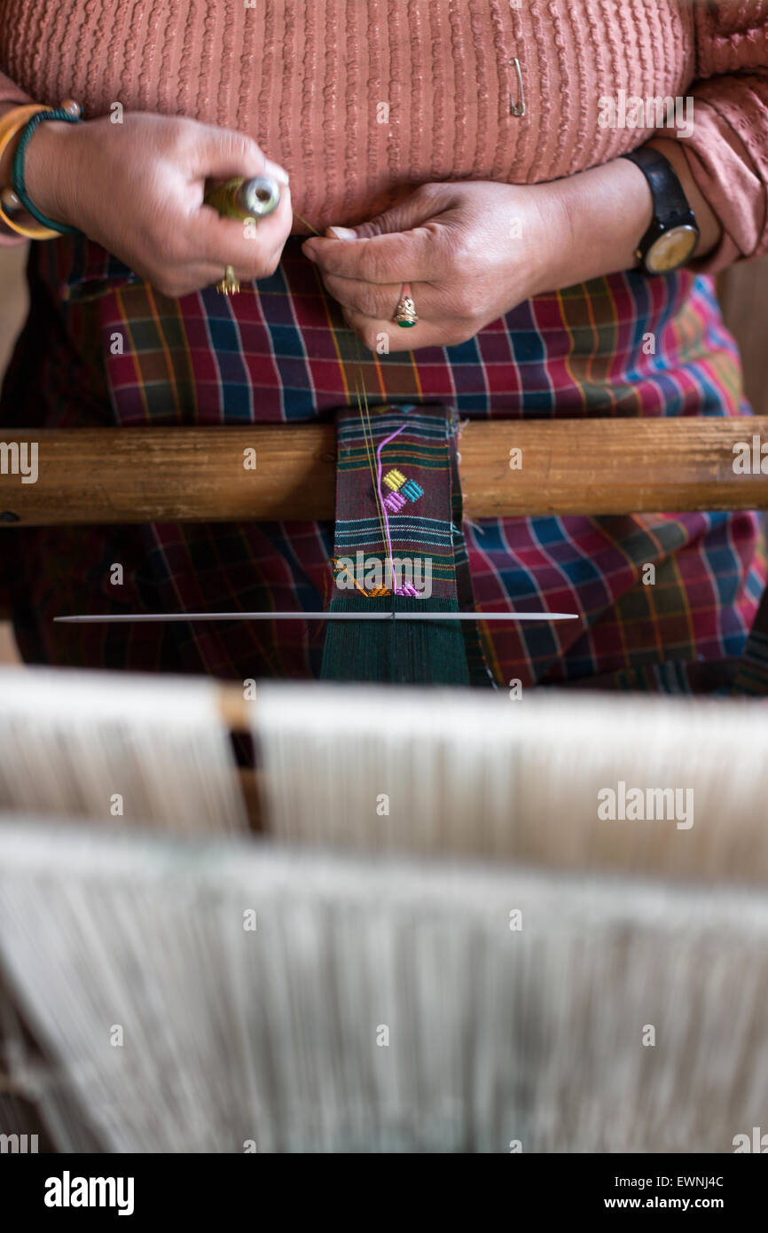 Hand weaving, Dorjibi weaving center, Jakar, Bumthang, Bhutan Stock ...