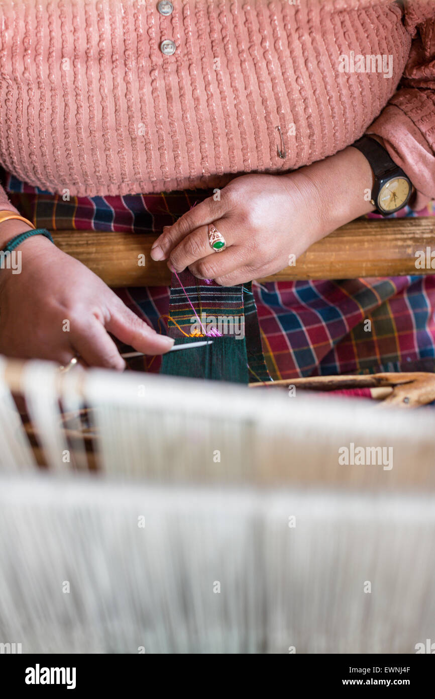 Hand weaving, Dorjibi weaving center, Jakar, Bumthang, Bhutan Stock ...