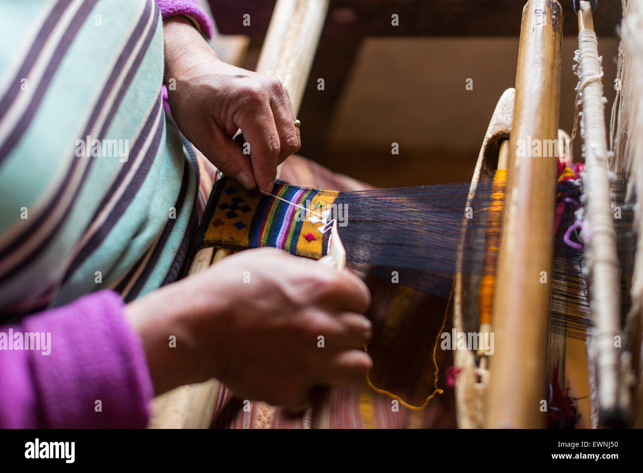 Hand weaving, Dorjibi weaving center, Jakar, Bumthang, Bhutan Stock ...