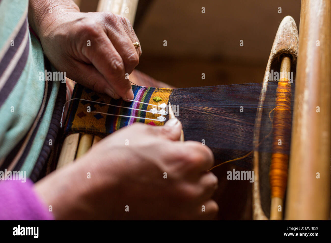 Hand weaving, Dorjibi weaving center, Jakar, Bumthang, Bhutan Stock ...