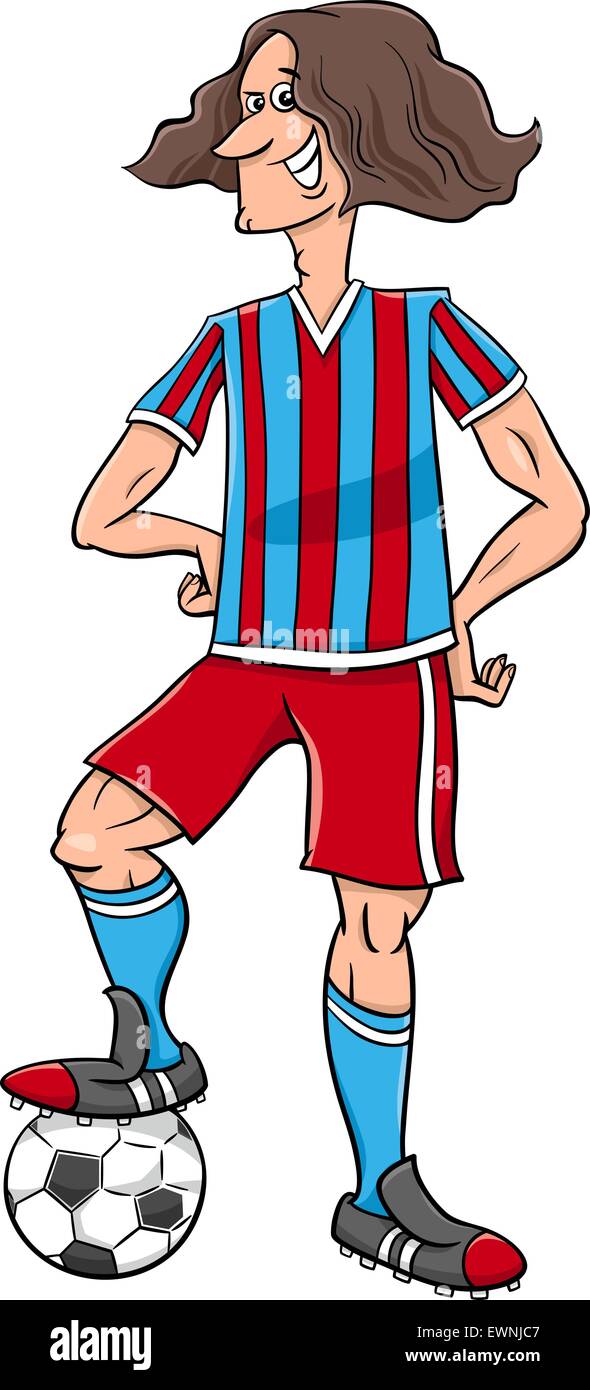 Cartoon Illustrations of Football or Soccer Player Sportsman with Ball ...