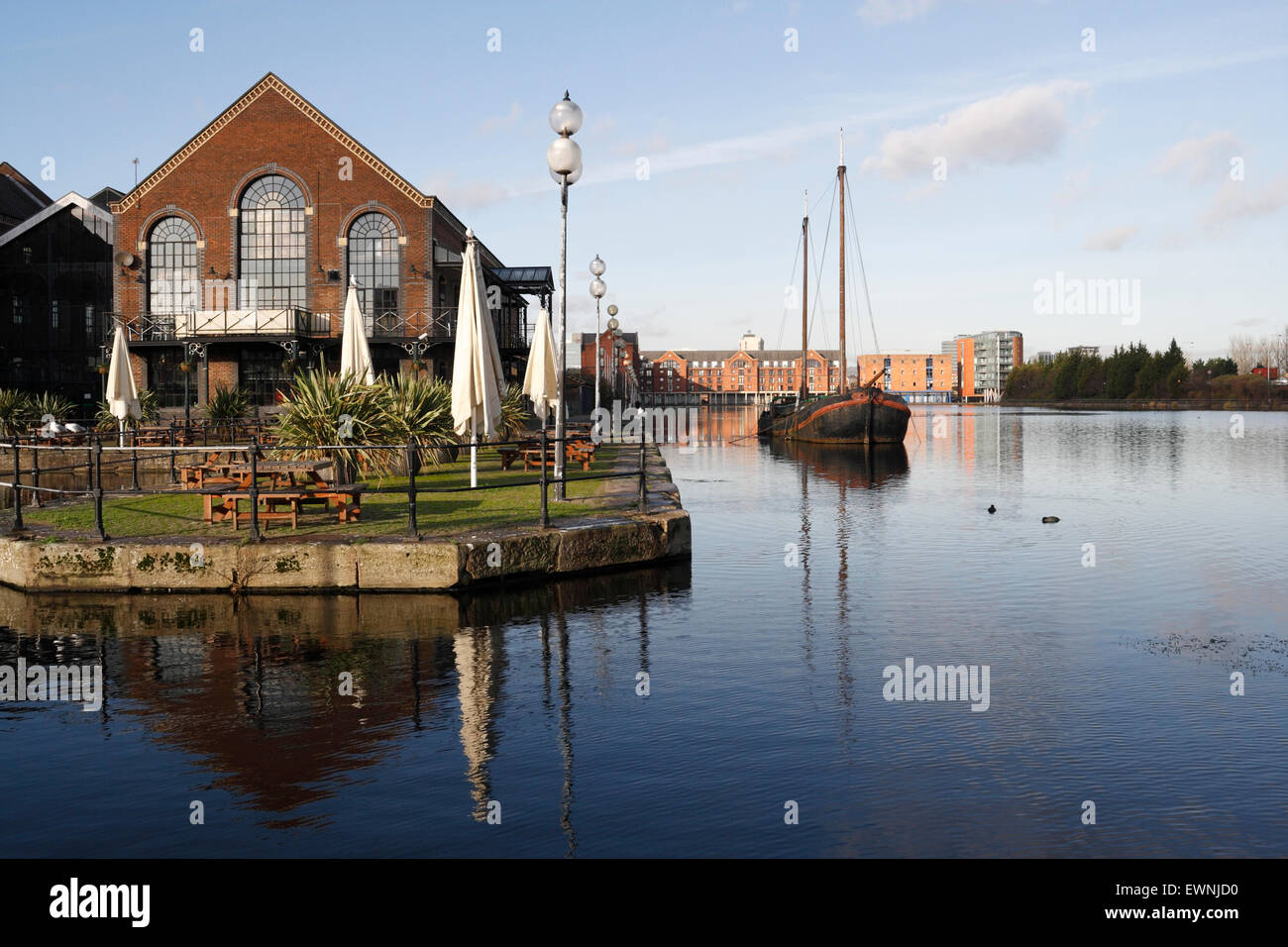 The Wharf Pub in Cardiff bay Wales UK, alongside the old Bute Dock ...