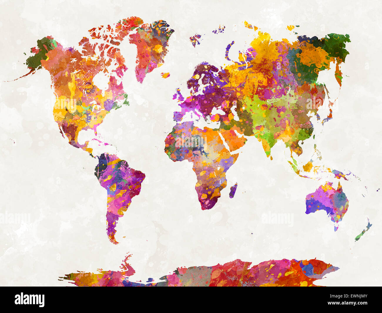 World map in watercolor painting abstract splatters Stock Photo - Alamy