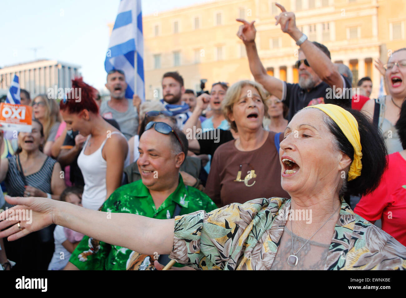 Athens, GREECE. 29th June, 2015. Supporters of the NO vote in the ...