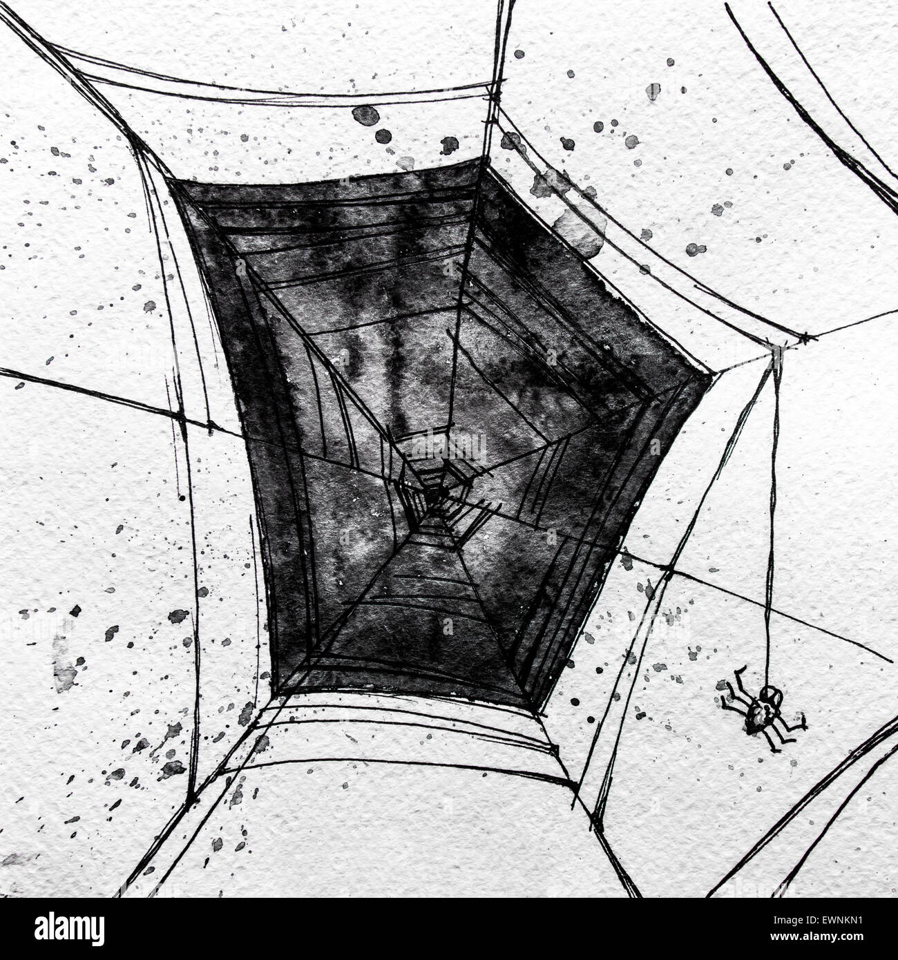 Hand pictured grunge spiders web Stock Photo - Alamy