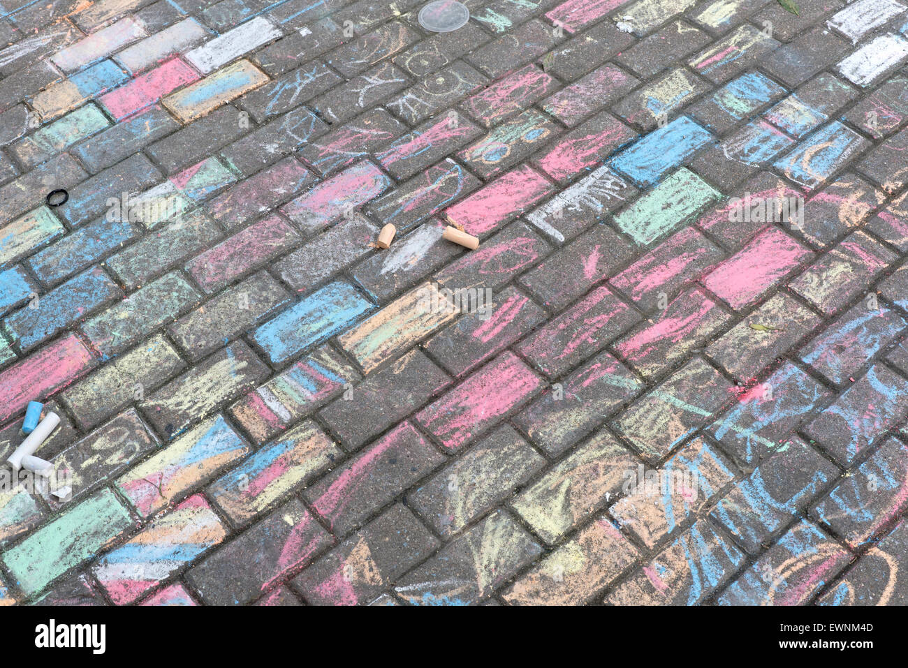 colored chalk on pavement Stock Photo - Alamy