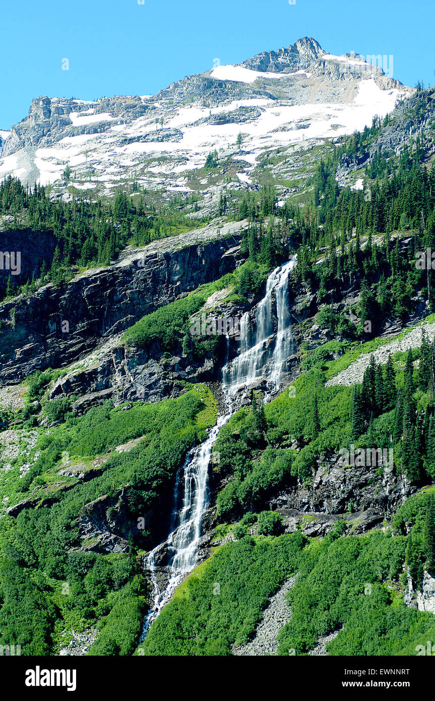 A cascading waterfall high in North Cascades National Park, Washington ...