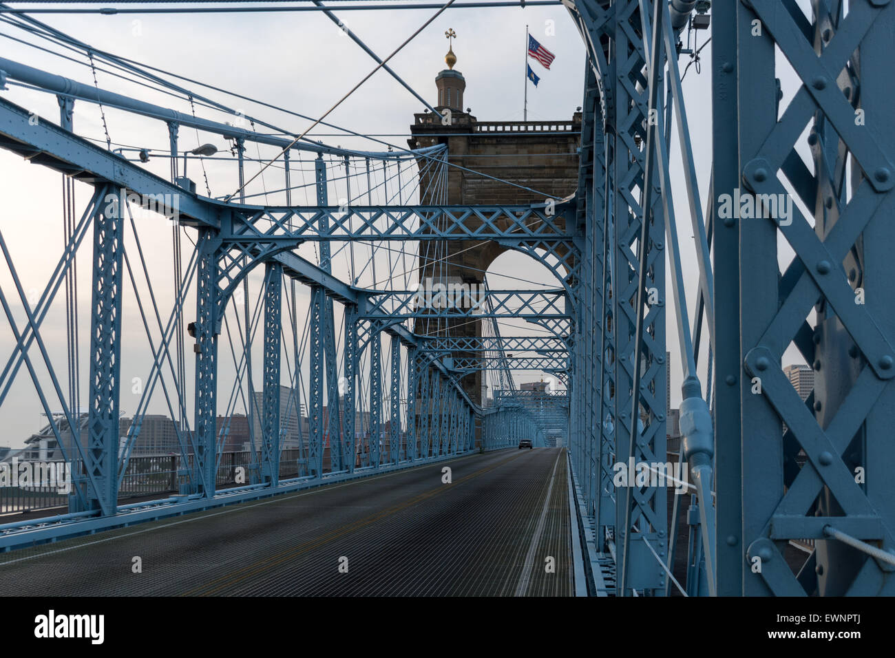 Blue Metal Suspension Bridge Stock Photo - Alamy