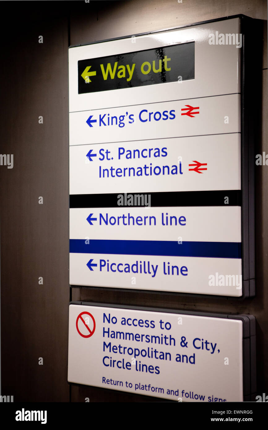 Sign showing way out of London Underground to Kings Cross Stock Photo ...