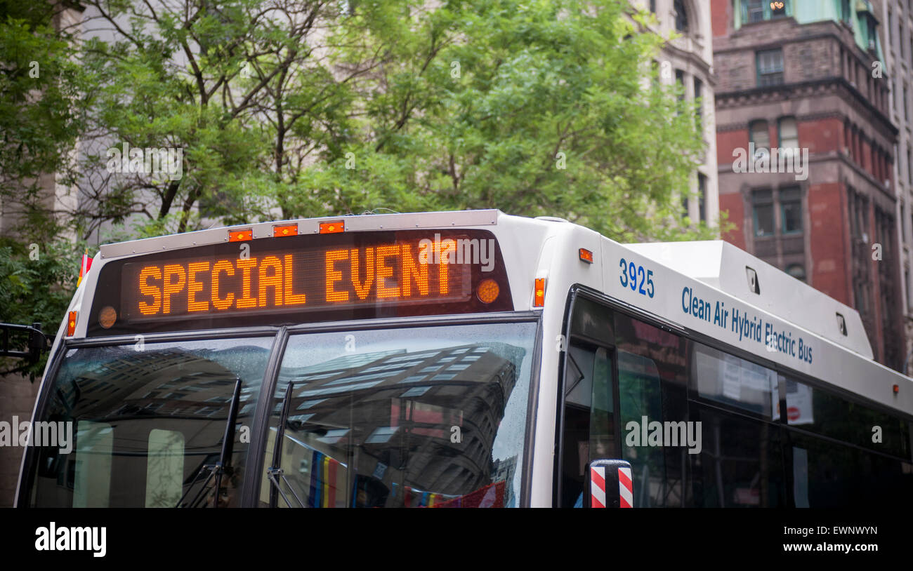 An "out of service" NYCTA bus in New York on Sunday, June 28, 2015 ...