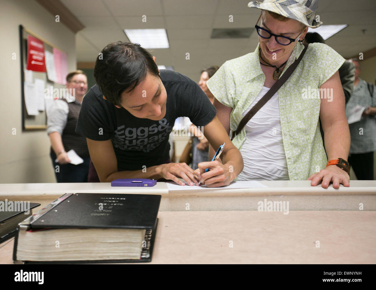 Catherine Simonsen (hat) and Laura Rivera celebrate while applying for ...