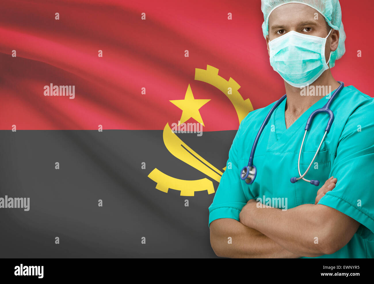 Surgeon with flag on background - Angola Stock Photo - Alamy