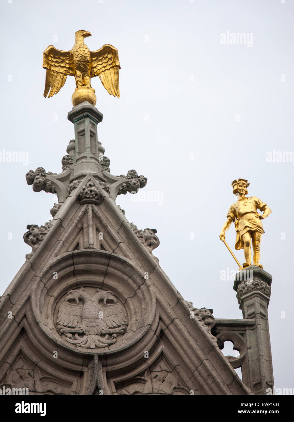 Gilded statues, main square, historic district, Antwerp, Belgium Stock ...