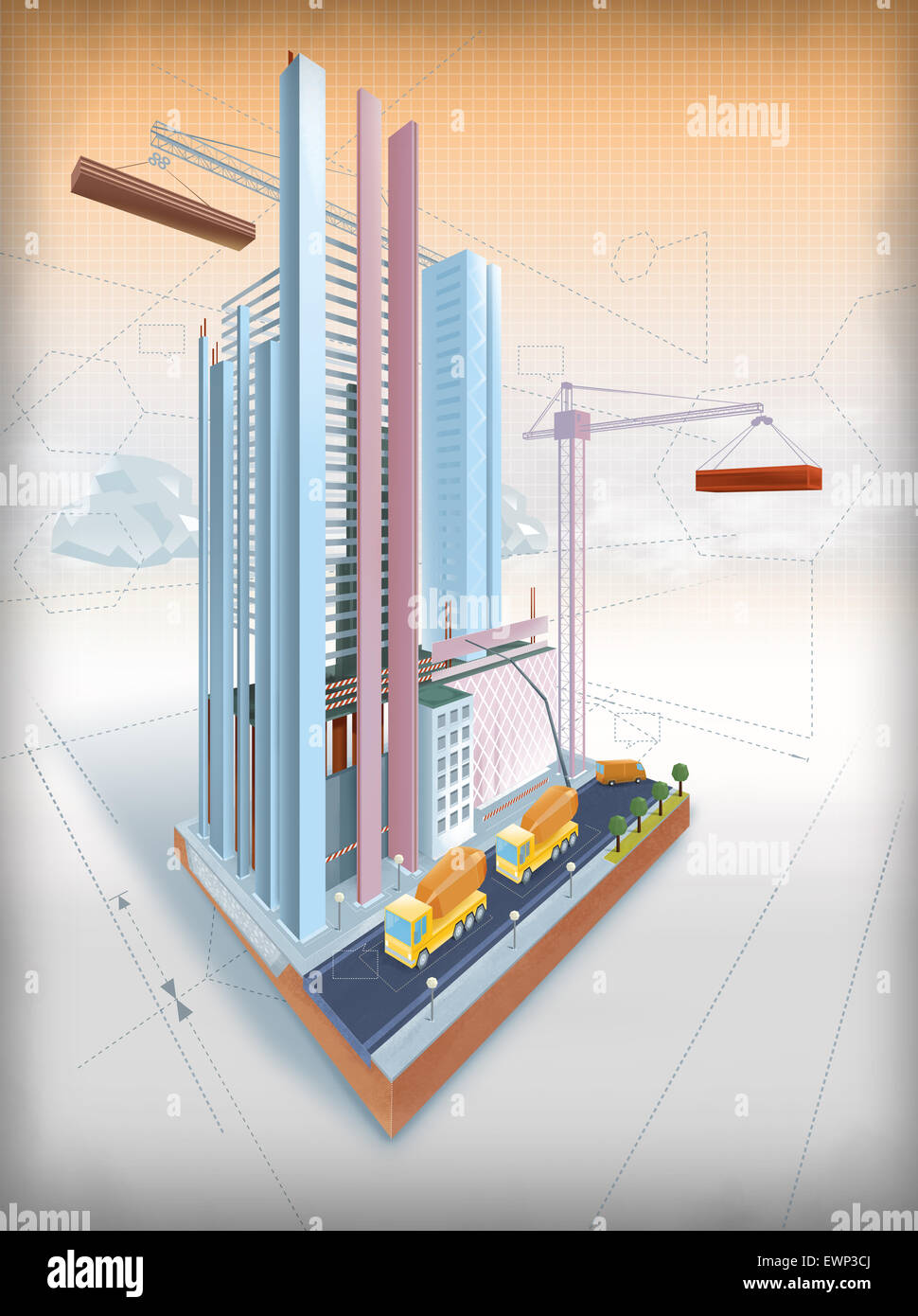 Illustrative representation of office building under construction Stock ...