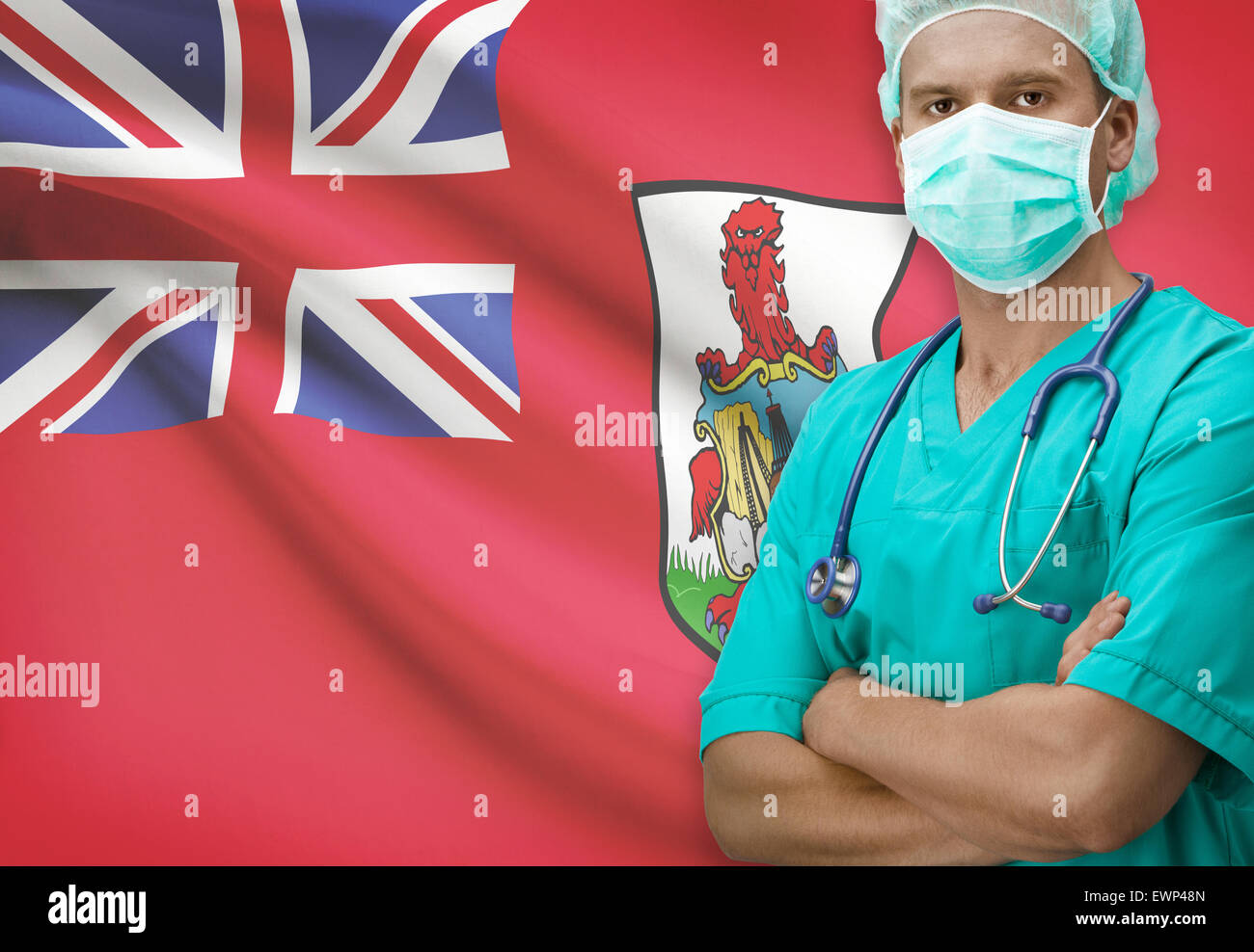 Surgeon with flag on background - Bermuda Stock Photo - Alamy