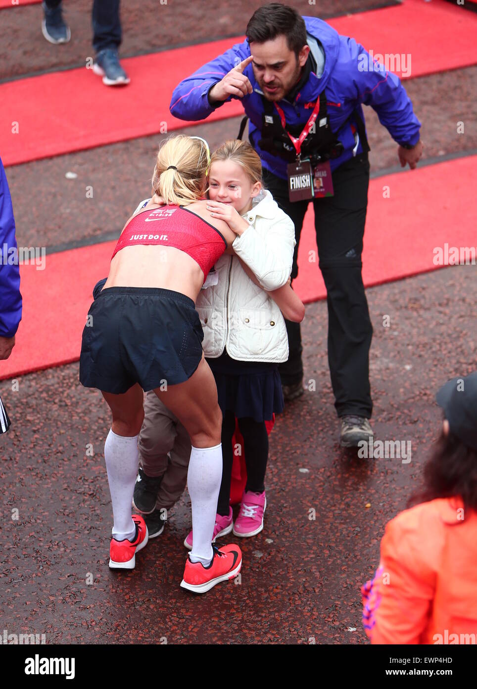 Paula Radcliffe finishes her Virgin Money London Marathon 2015 for the ...