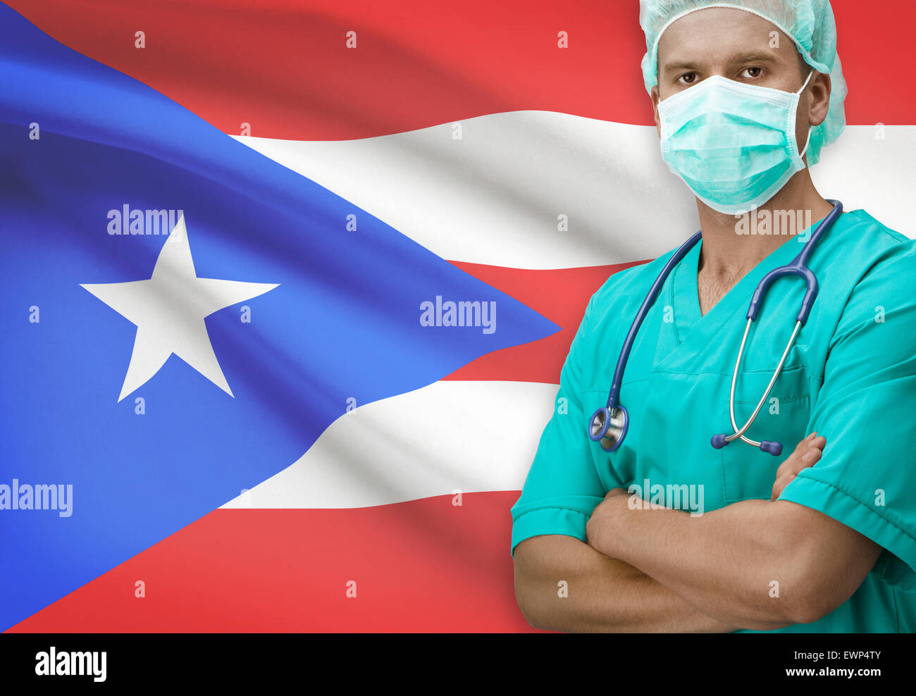 Surgeon with flag on background - Puerto Rico Stock Photo - Alamy